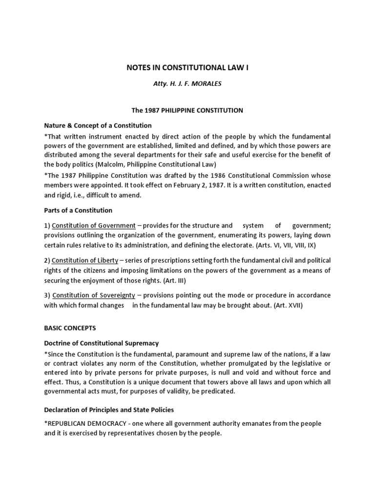 Constitutional Law 1 - Lecture Notes Art. 1,2,4,17 | PDF | Territorial ...
