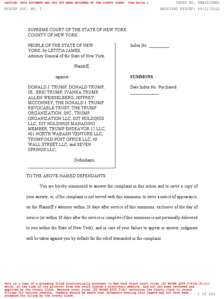 Not Assigned People of The State of V People of The State of Summons ...