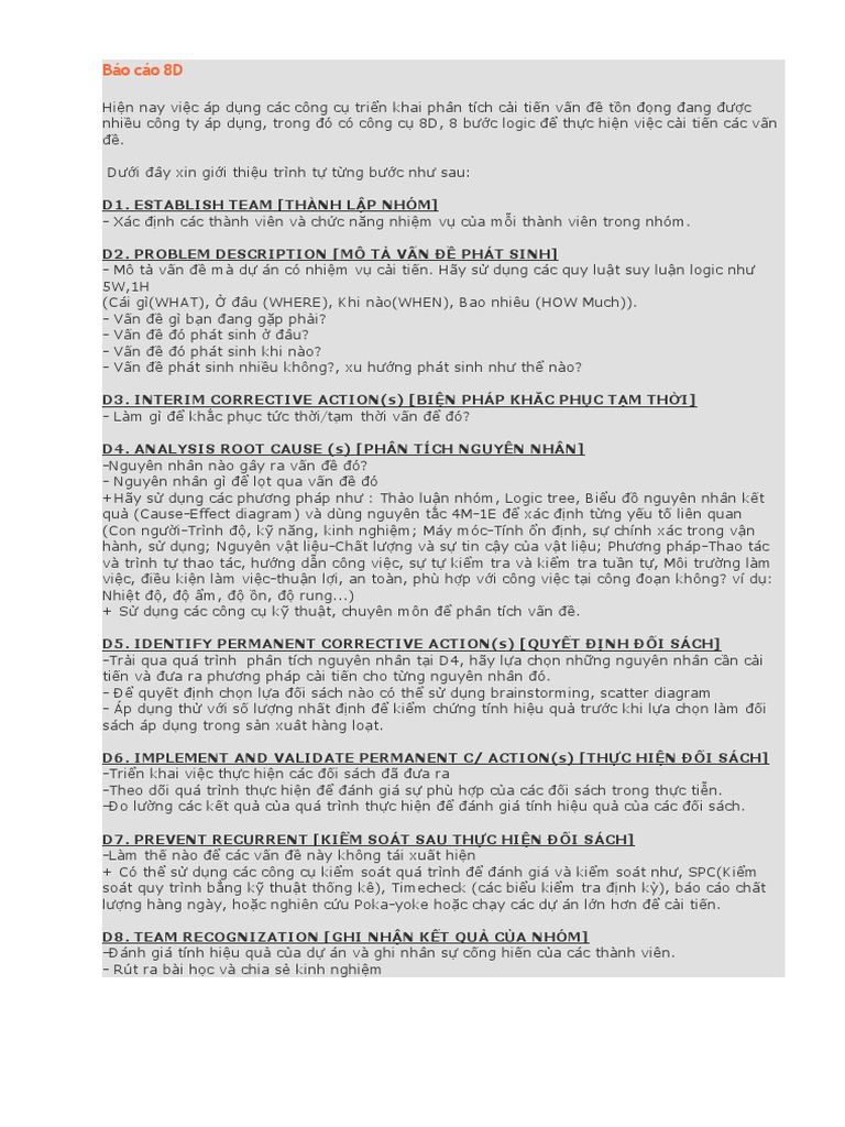 Báo Cáo 8D | PDF