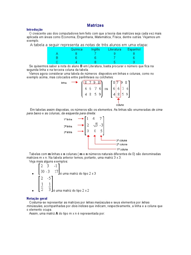 Matrizes | PDF | Matriz (Matemática) | Matemática