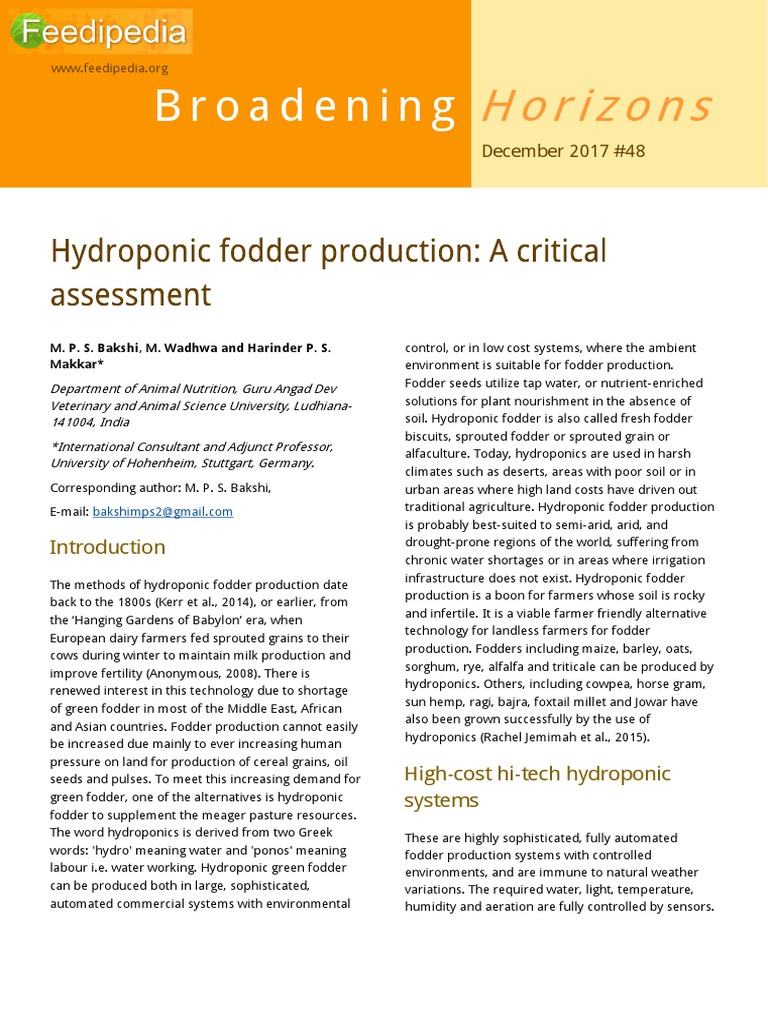 BH 048 Hydroponic Fodder | PDF | Fodder | Animal Feed