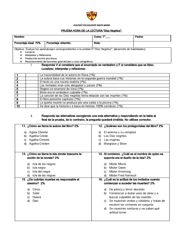 Diez Negritos Prueba | PDF