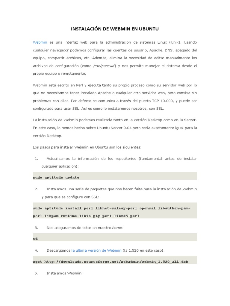 Instalacion de Webmin en Ubuntu-1 | PDF | Servidor HTTP Apache | Transport Layer Security