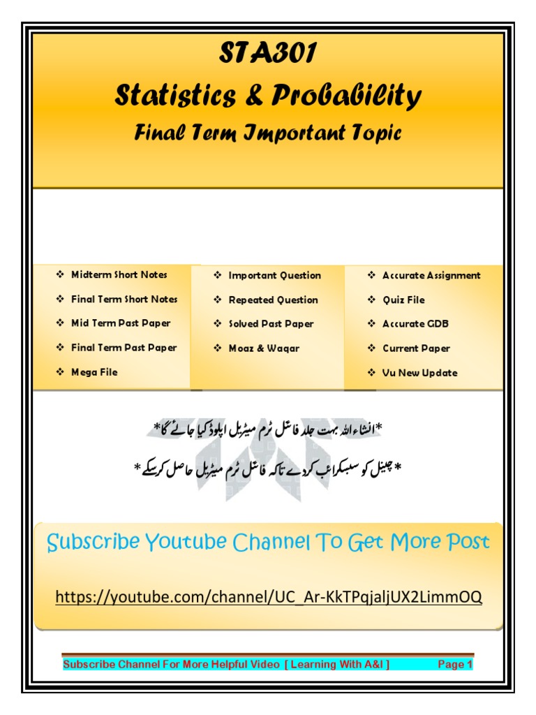 STa301 Final Term Important Topic A&i | PDF | Variance | Statistics