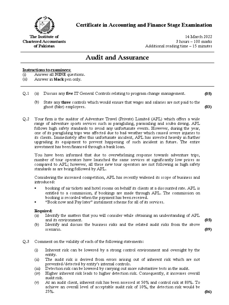 Caf 8 Aud Spring 2022 | PDF | Audit | Banks