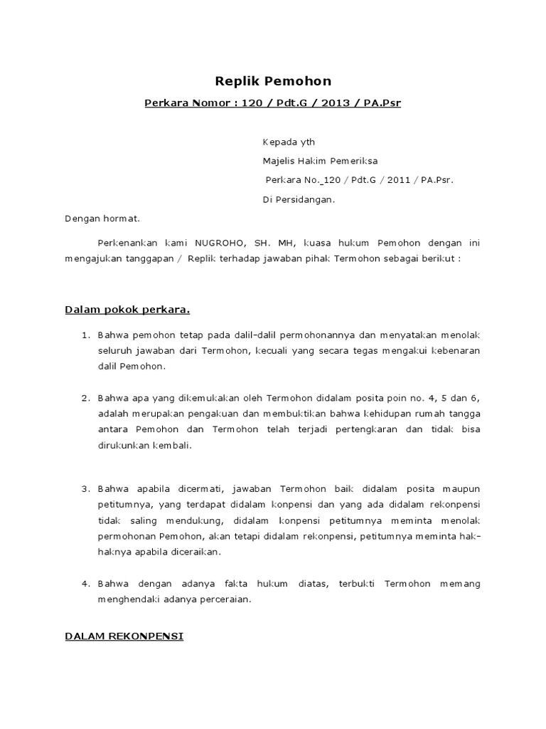 Replik Pemohon Cerai Encep | PDF