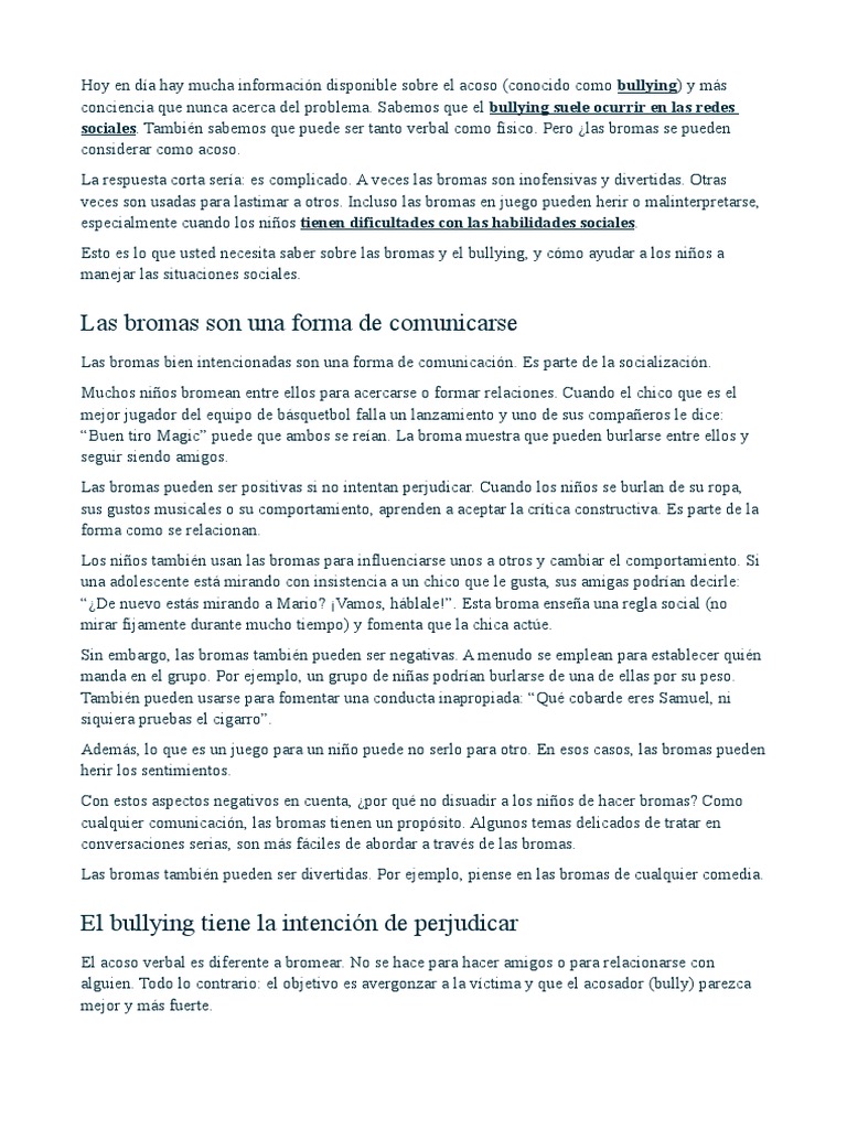 Bromas I Bulling | PDF | Relaciones personales, crianza y desarrollo ...