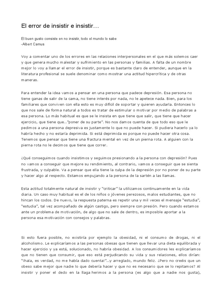 El Error de Insistir en Relaciones | PDF | Depresión (estado de ánimo ...