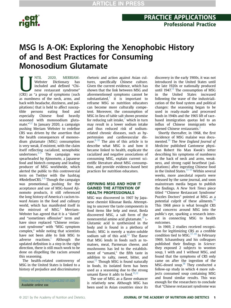 MSG Is A-OK (Wahlstedt, 2021) | PDF | Umami | Taste