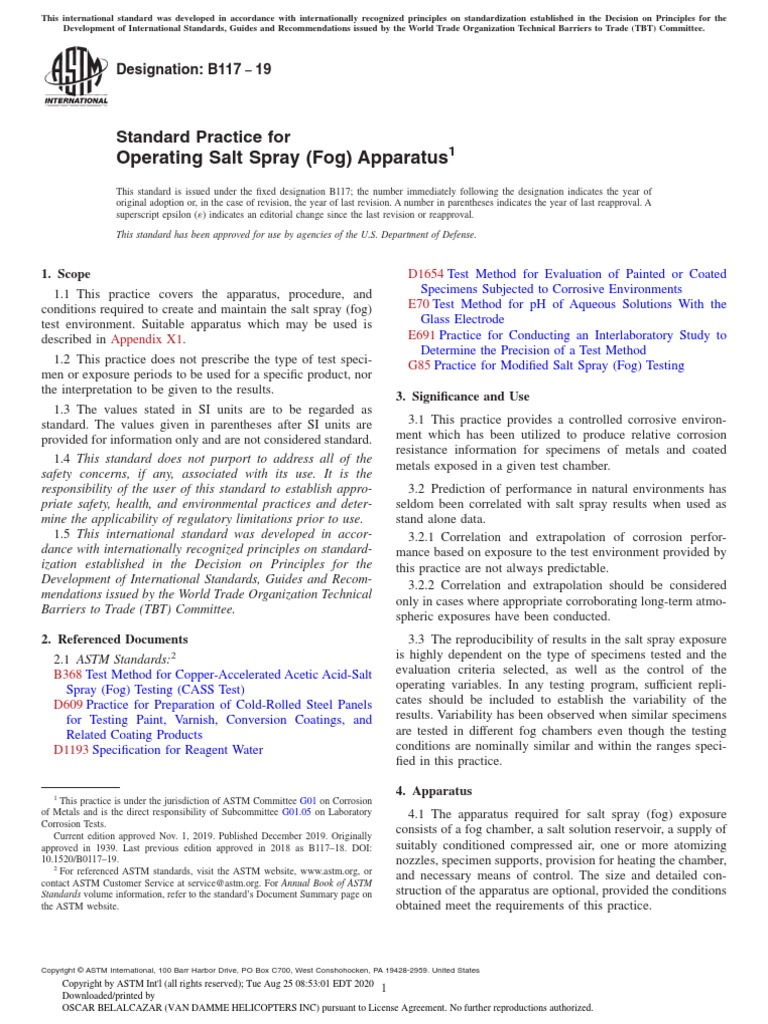 Astm B117-19 (Corrosion) | Download Free PDF | Ph | Sodium Chloride