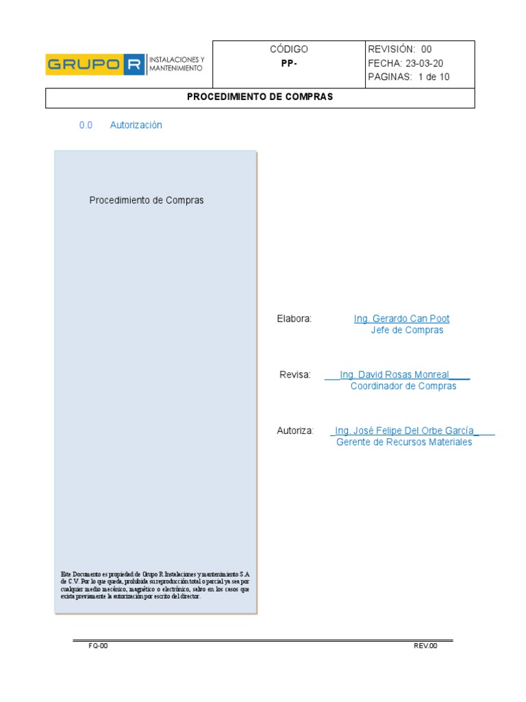 PP - Procedimiento de Compras | PDF | Calidad (comercial) | Sistema de manejo de calidad