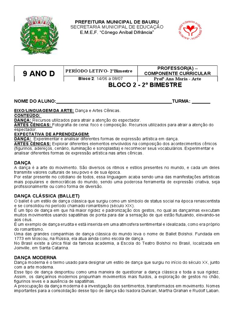 2° Bimestre - Bloco 2 - 14.06.2021 A 08.07.2021 - 9° Ano D | PDF ...
