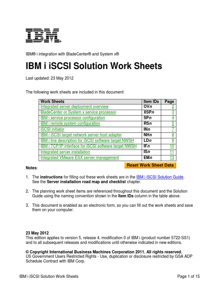 IBM ISCSI Solution Work Sheets | PDF | Software | Computing