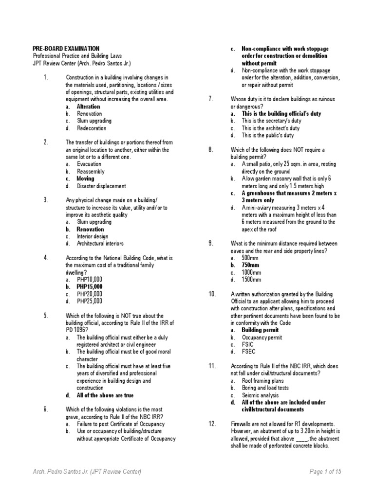 PROFPRAC PREBOARD (Anwers) | PDF | Architect | Stairs