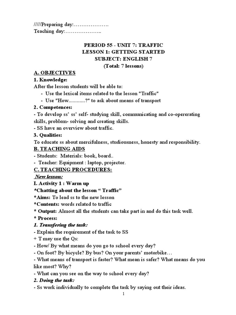 New Lesson: Chatting About The Lesson " Traffic" | PDF | Teachers ...