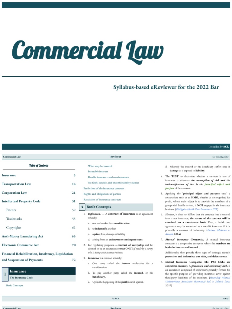 2022 Commercial Law Syllabus-Based EREVIEWER | PDF | Insurance ...