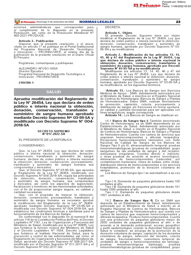 Ley 25654 Modificaci N Clasificaci N de Bancos de Sangre 1663009259 | PDF | Transfusión de ...