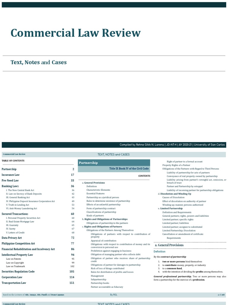 Commercial Law Review TEXT, NOTES and CASES | PDF | Partnership | Legal ...