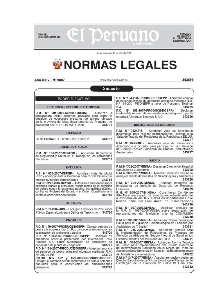 RM Nº161-2007-EM DM Reg. SST Act. Electricidad Ok | PDF | Seguridad y ...