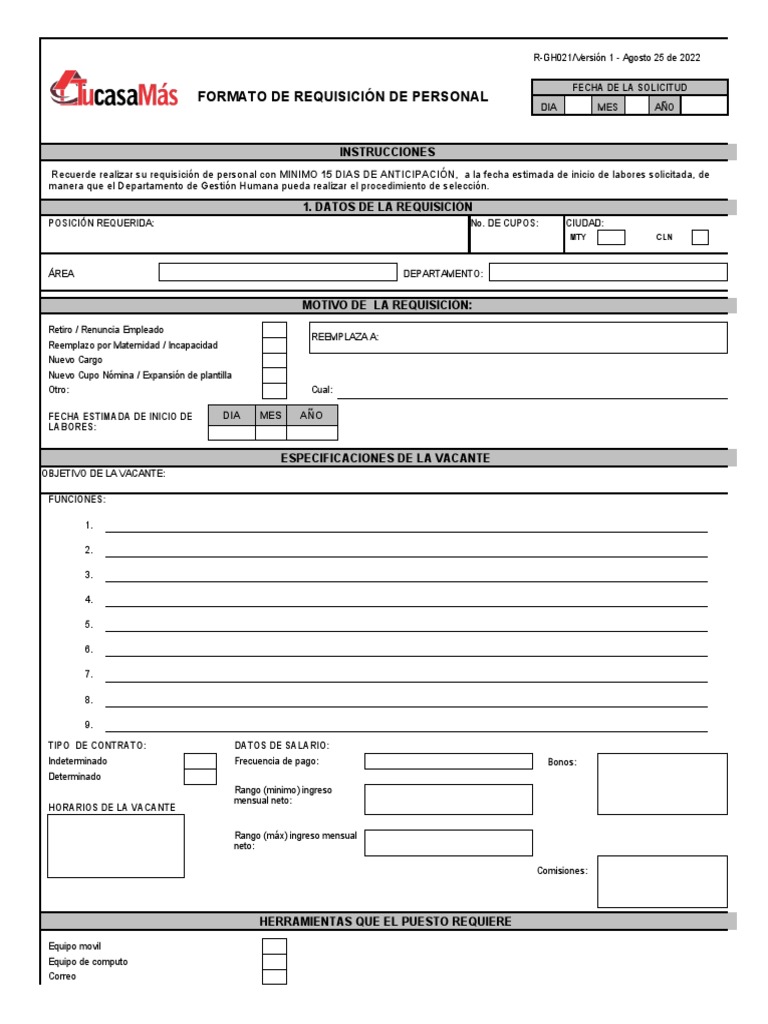 Formato de Requisicion de Personal | PDF