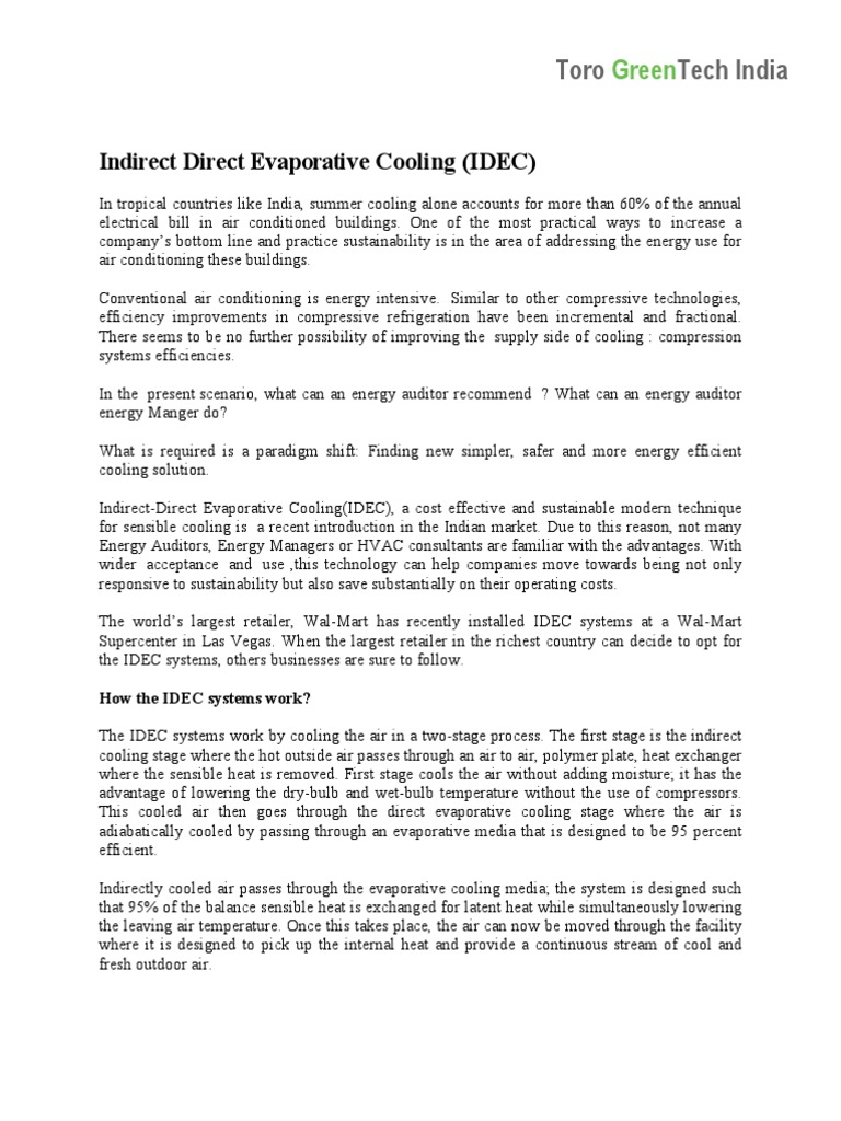 Indirect Direct Evaporative Cooling (IDEC): A Cost Effective and ...