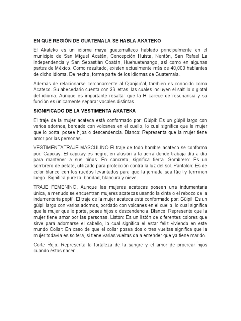 Idioma y vestimenta akateko en Guatemala | PDF | Religión y ...