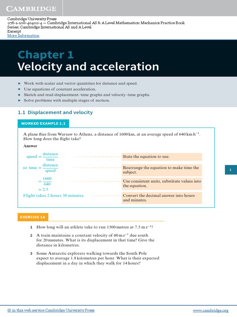 Cambridge International As A Level Mathematics Mechanics Practice Book | PDF | Acceleration ...