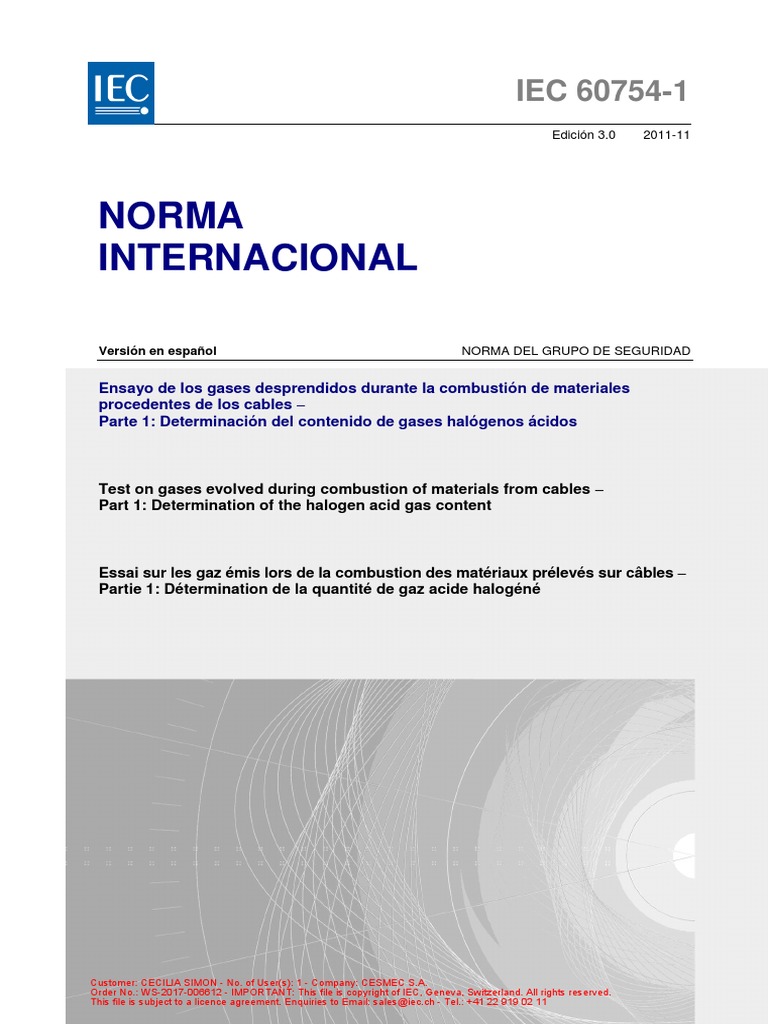 IEC 60754-1 2011-11 Español | PDF | Comisión Electrotécnica ...