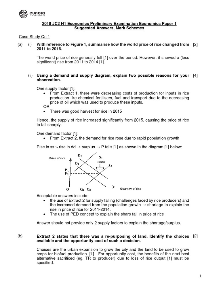 EJC H1 ECONS P1 Suggested Ans and Mark Scheme | PDF | Fiscal Policy | Taxes
