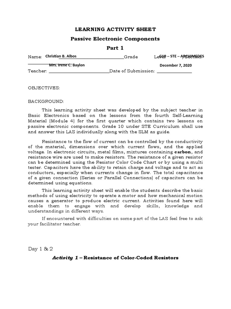 Electronics Activity 4 | Download Free PDF | Resistor | Capacitor