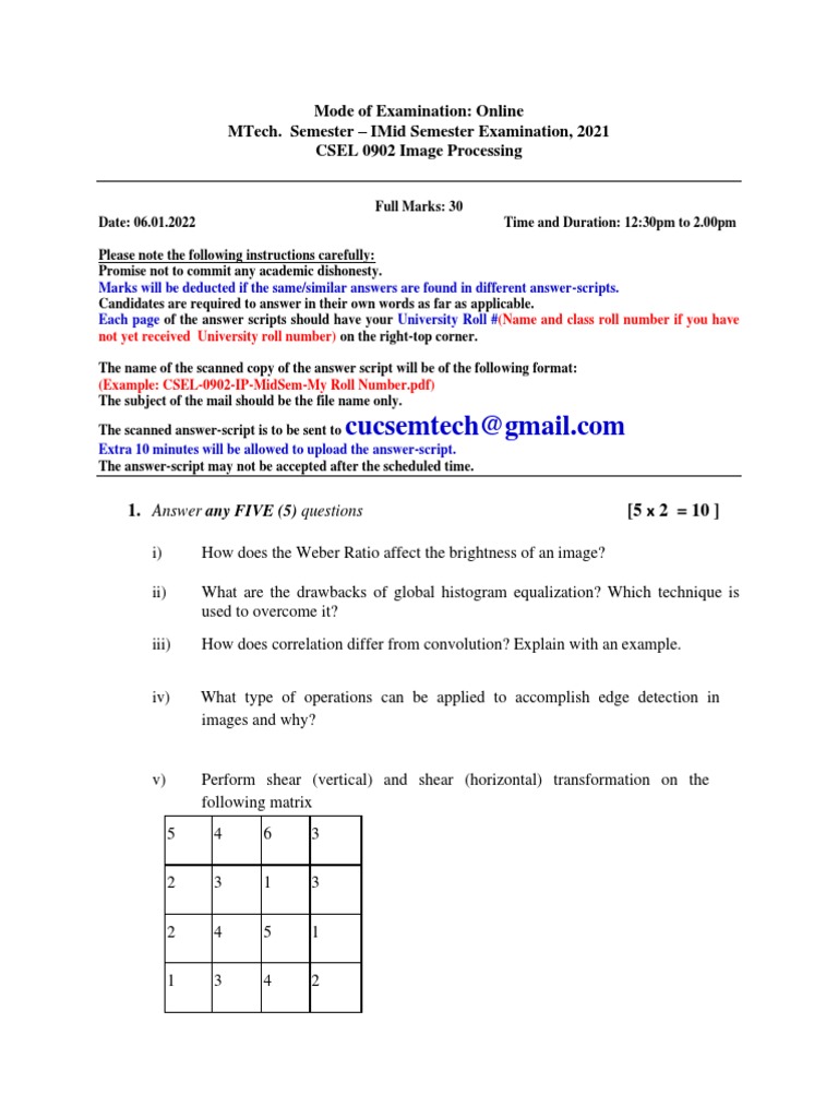 CSEL 0902 Image Processing Midsem 2021 | PDF | Image Resolution | Computer Engineering