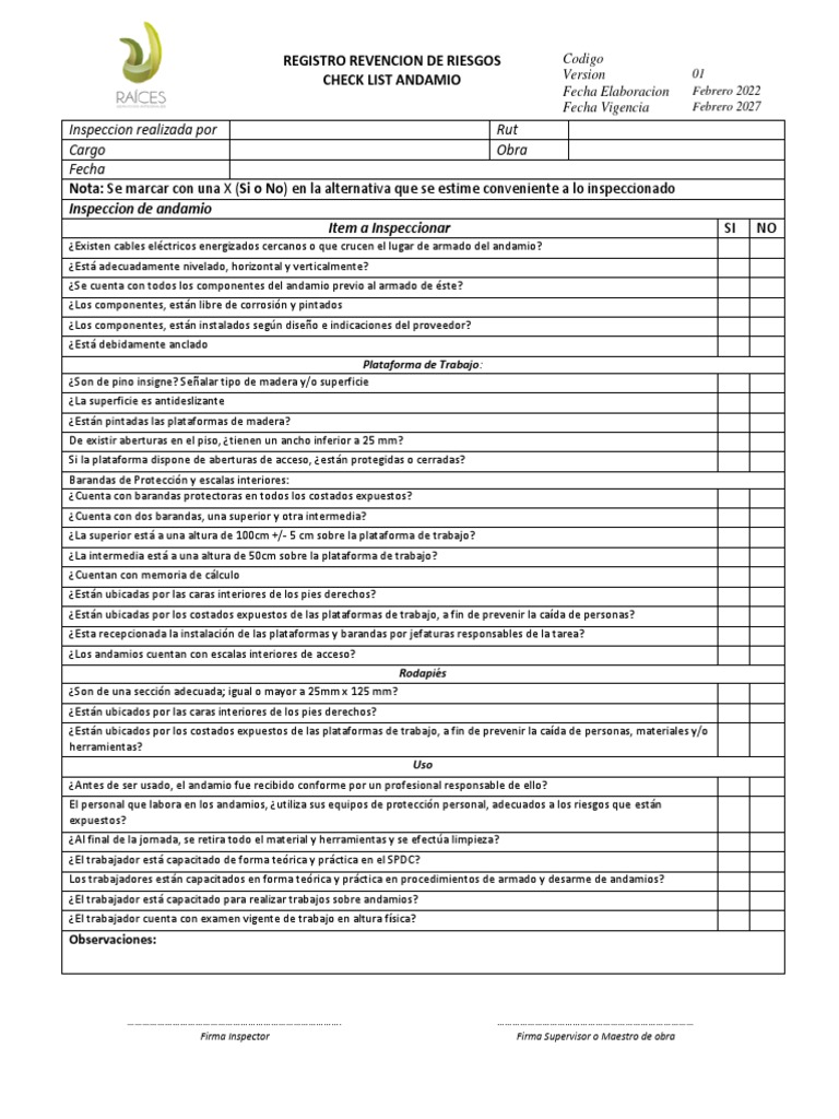 Check List Andamio | PDF | Andamio