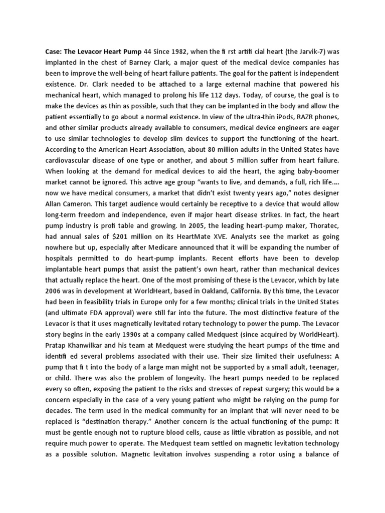 Case The Levacor Heart Pump | PDF | Heart | Medicine