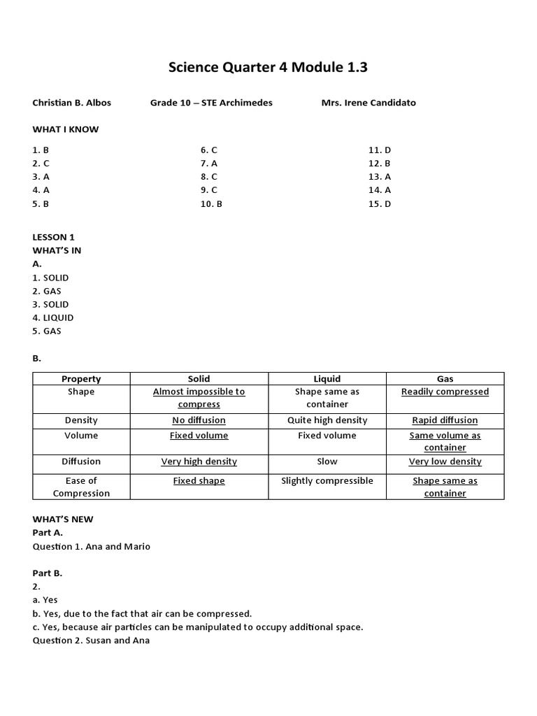Science Quarter 4 Module 1.3 | PDF | Gases | Mechanical Engineering