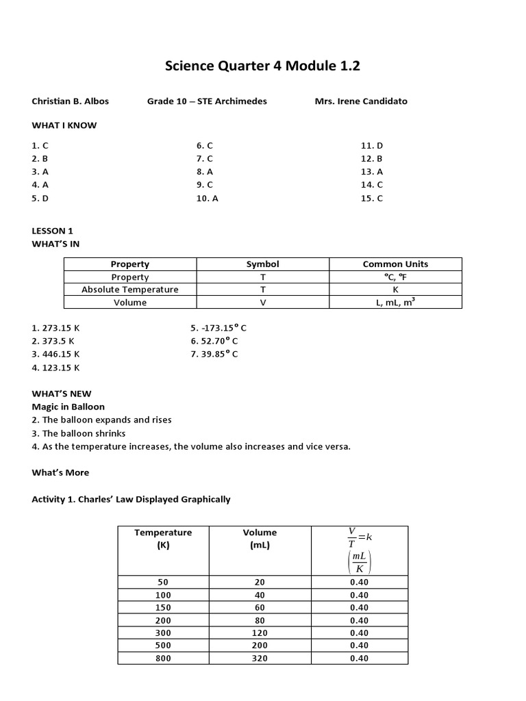 Science Quarter 4 Module 1.2 | PDF | Gases | Temperature