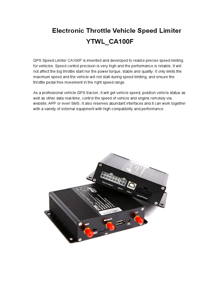 YTWL - CA100F Ethiopia Standard GPS Speed Limiter User Manual 122020 | PDF | Throttle | Relay