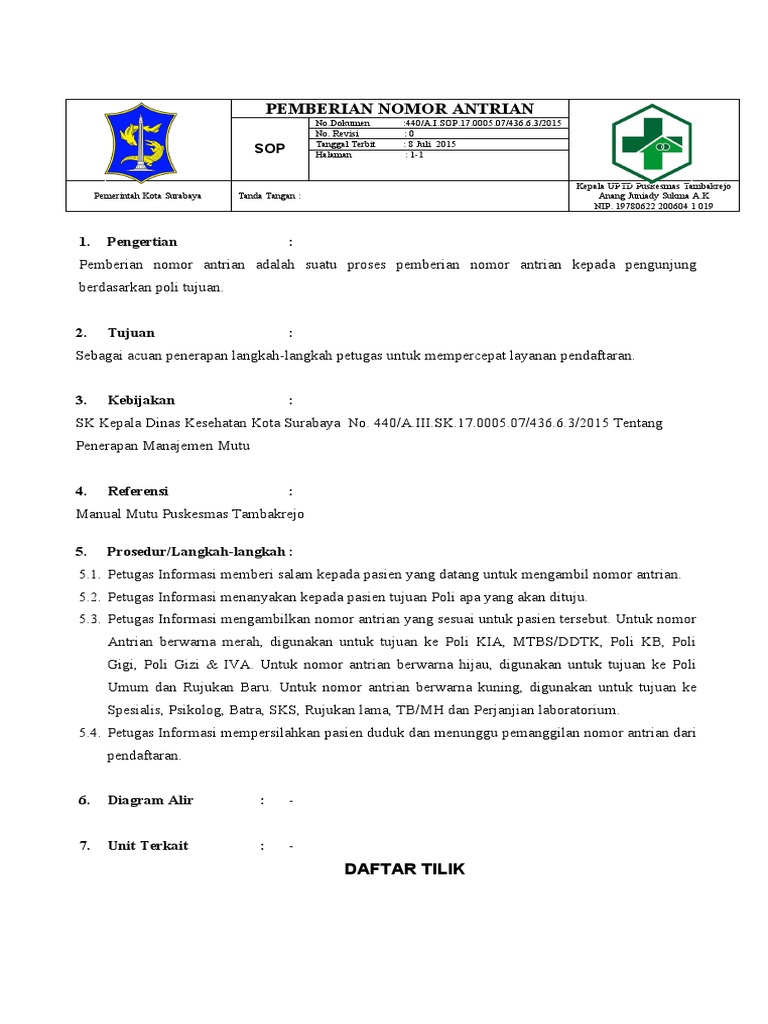 Sop Pemberian Nomor Antrian | PDF