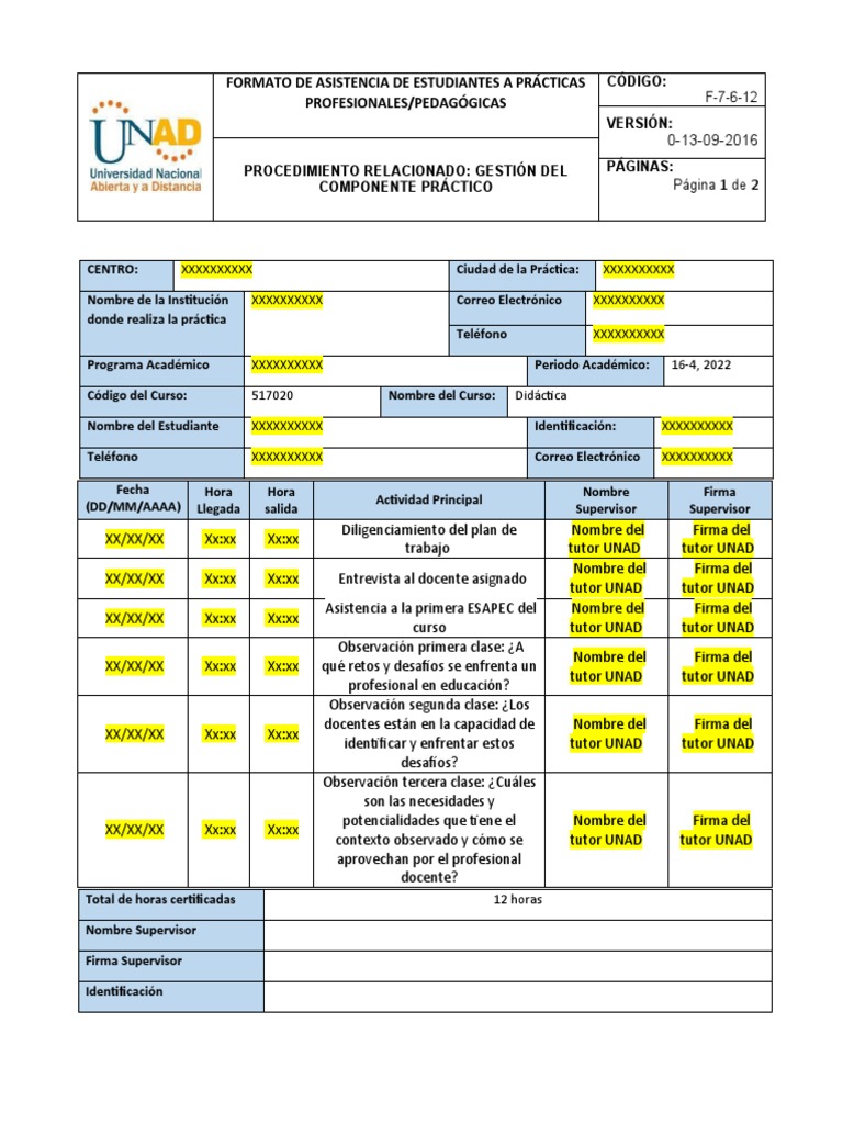 Anexo 3 - Formato de asistencia al sitio de práctica - Paso 2 | PDF | Aprendizaje | Modificación ...