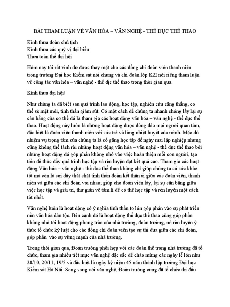 (123doc) Bai Tham Luan Ve Van Hoa Van Nghe The Duc The Thao Dai Hoi Chi Doan | PDF