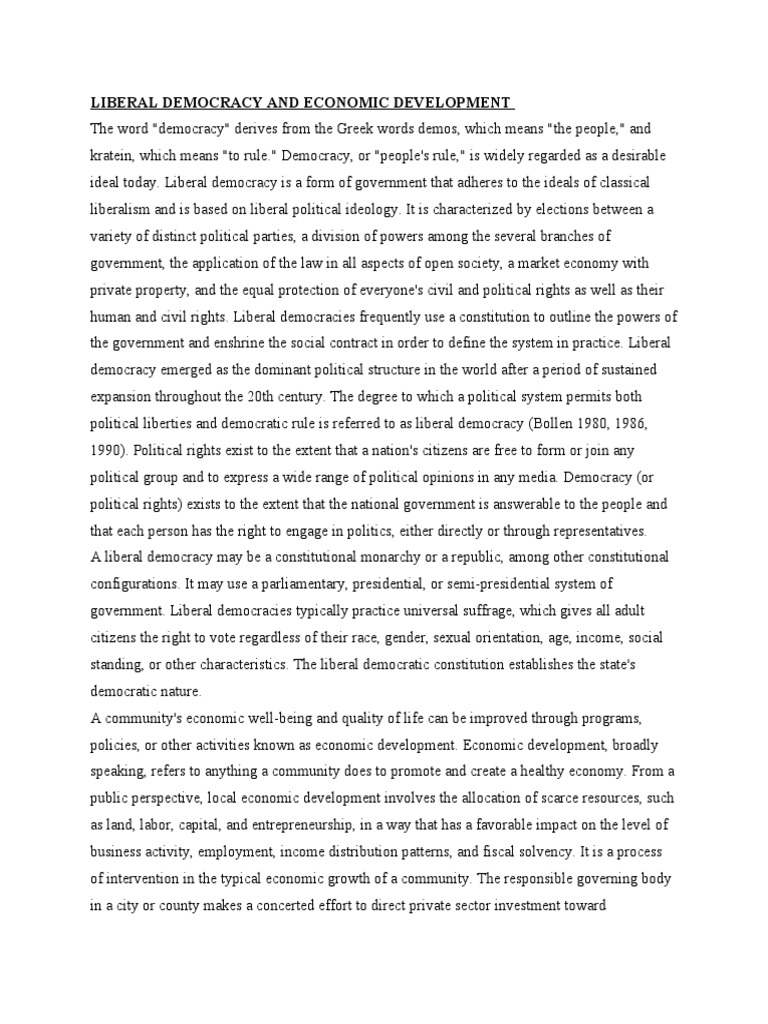 Liberal Democracy and Economic Development | PDF | Democracy ...