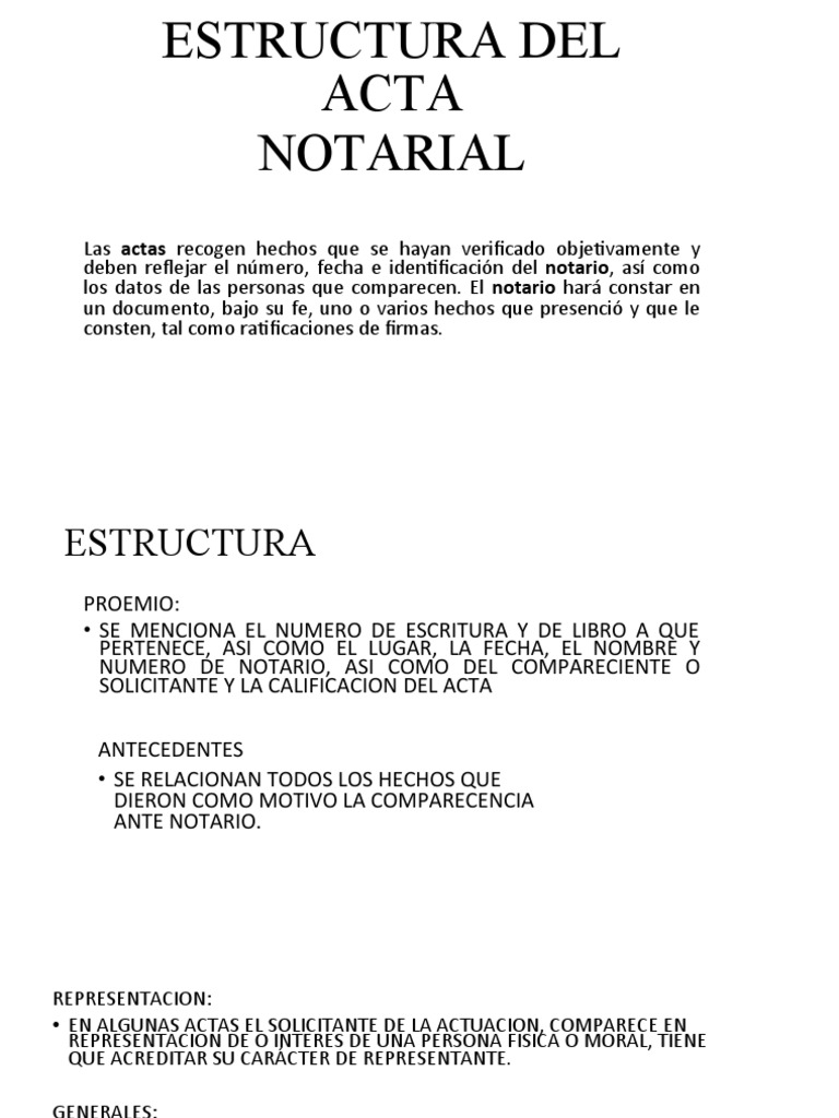 Estructura Del Acta Notarial | PDF | Finanzas y dinero | Derecho