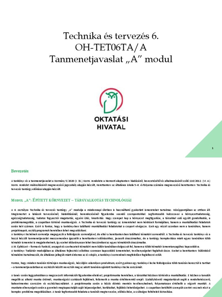 OH-TET06TA A Technika Tervezes 6 A Modul Tanmenet | PDF