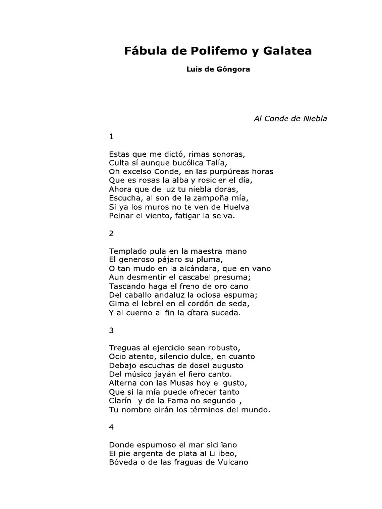 Fábula de Polifemo y Galatea | PDF