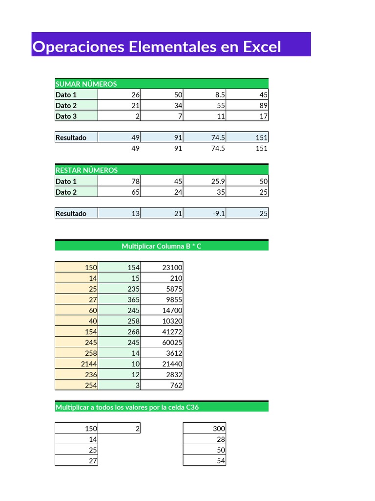 EJERCICIOS de Operadores Matematicos en Excel 1 | PDF | Multiplicación ...