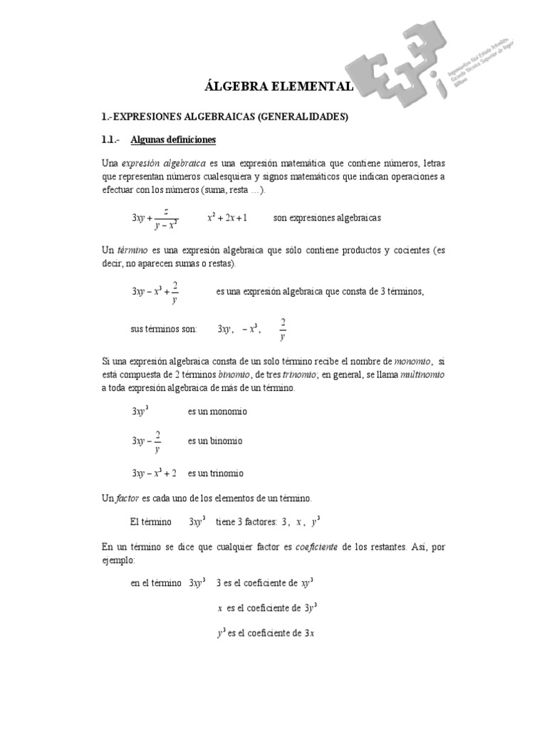 1 Algebra | PDF | Ecuaciones | Factorización
