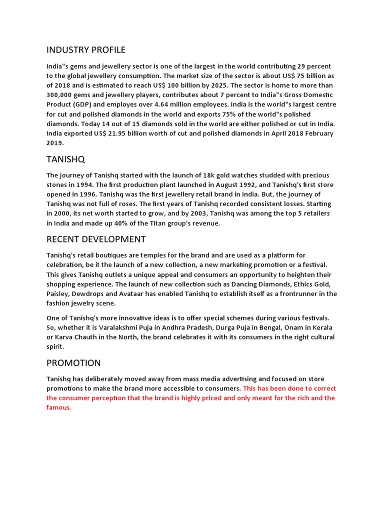 Industry Profile Tanishq | PDF | Retail | Brand