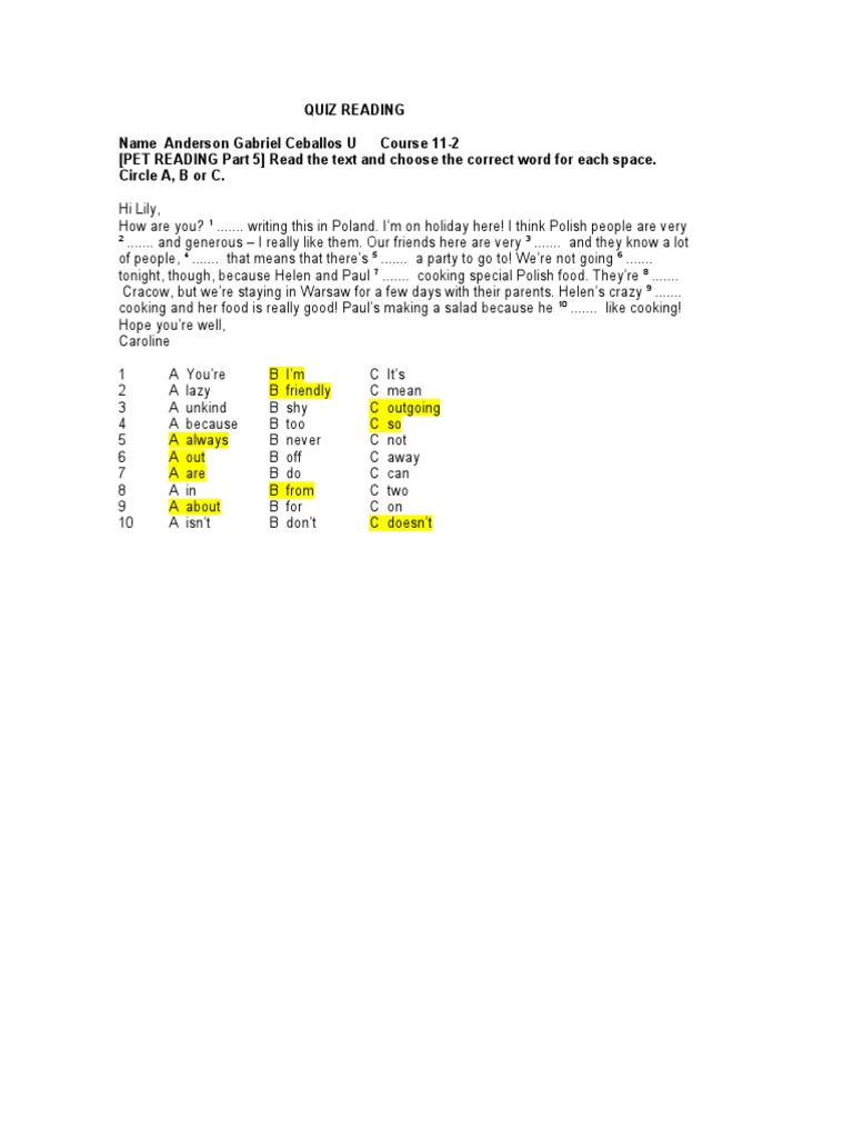 Quiz Reading Part 5 Et1-2 Anderson Ceballos 11-2 | PDF