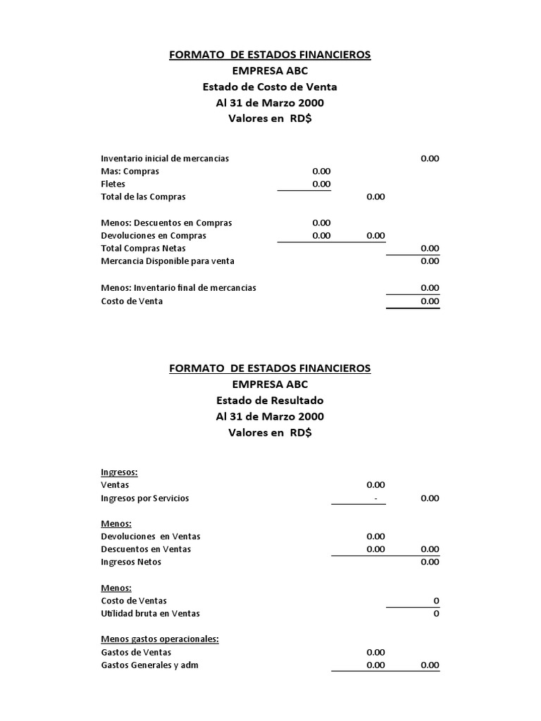 Ejemplos Estados Financieros | PDF | Economía Financiera | Servicios financieros