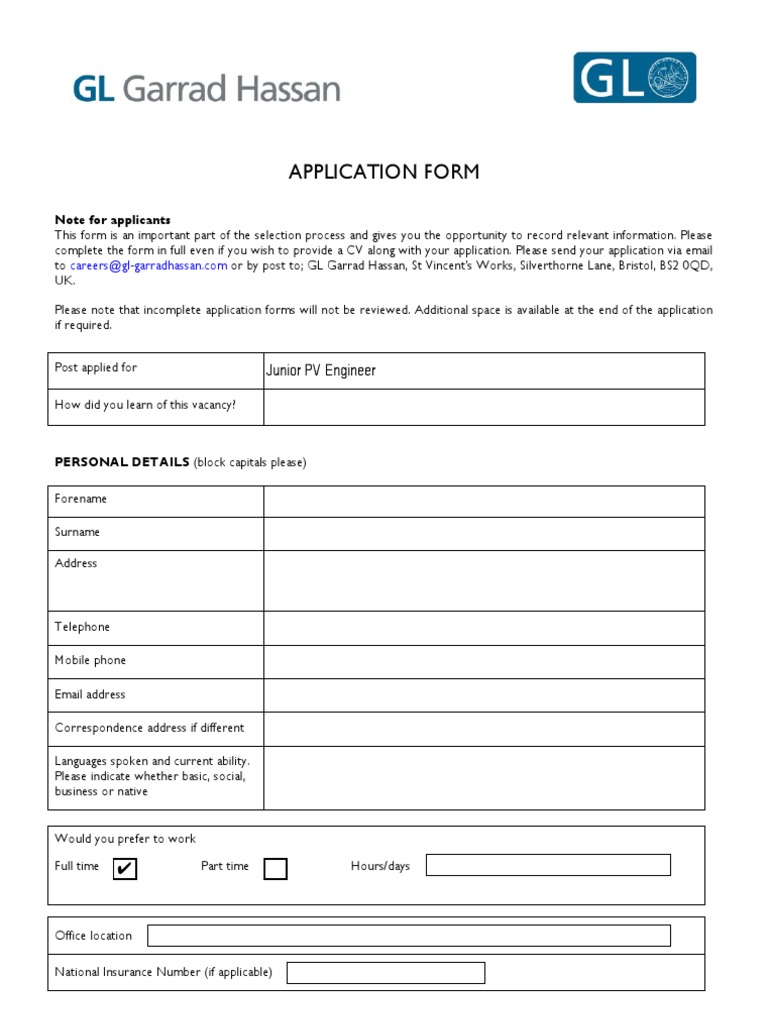 Application Form: Junior PV Engineer | PDF | Personally Identifiable ...