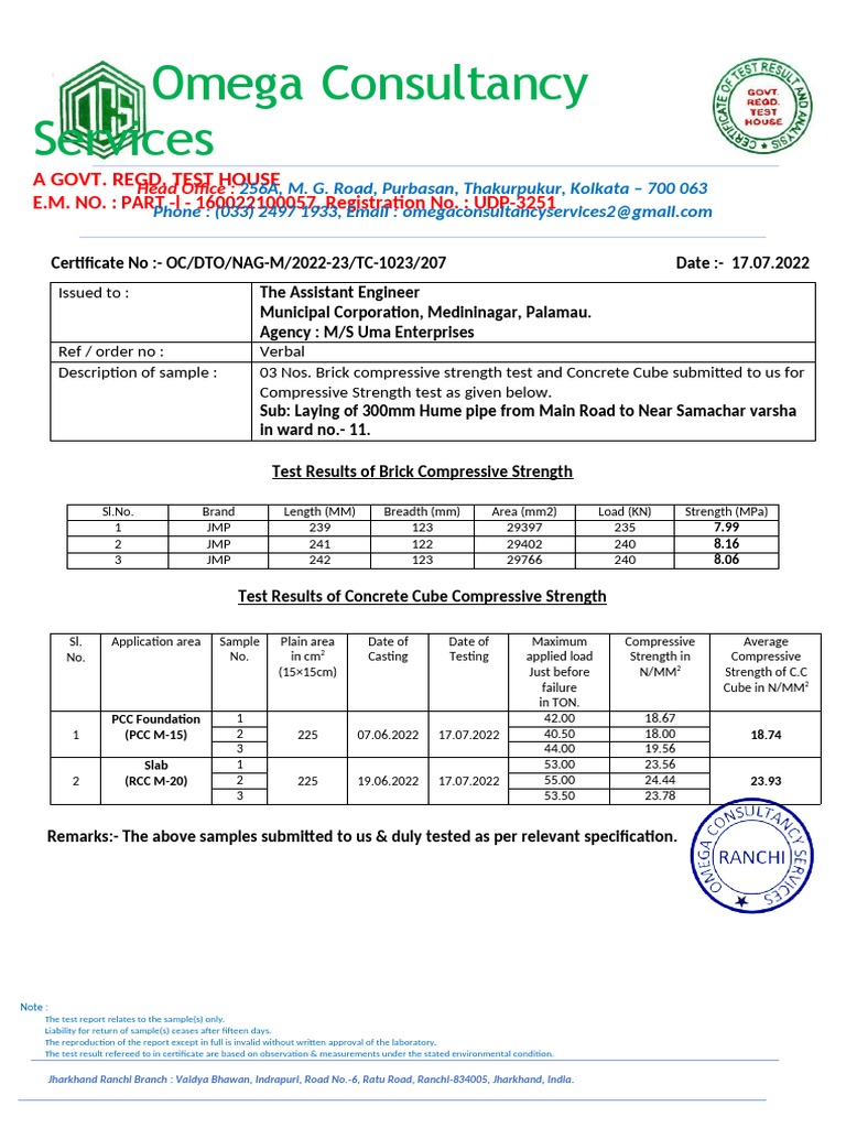 Omega Consultancy Services: A Govt. Regd. Test House | PDF | Materials ...
